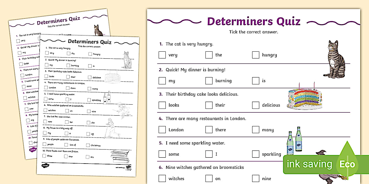 Determiners Paper Quiz (teacher made) - Twinkl