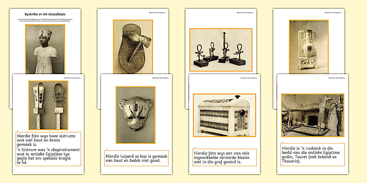 Uitsal-Foto's van Tutankhamun Arfakte-Byskrifte - Twinkl