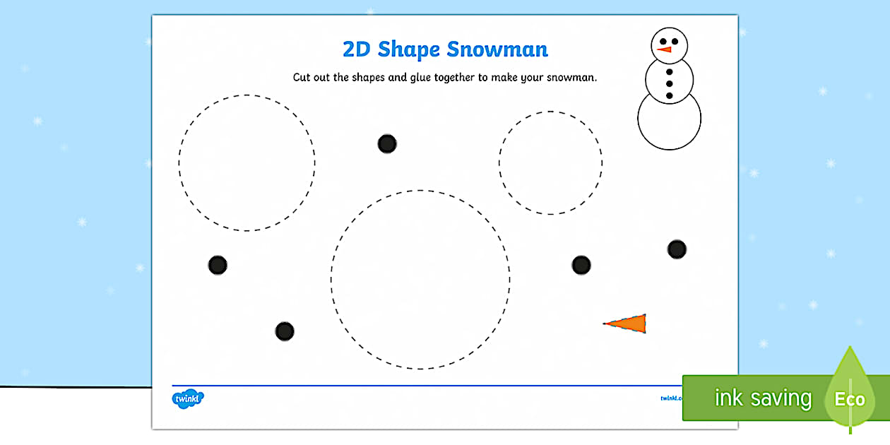 Black and White Snowman 2D Shape Cutting Skills Activity