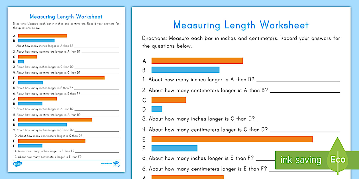 Measuring Length Activity: Inches and Centimeters - Twinkl