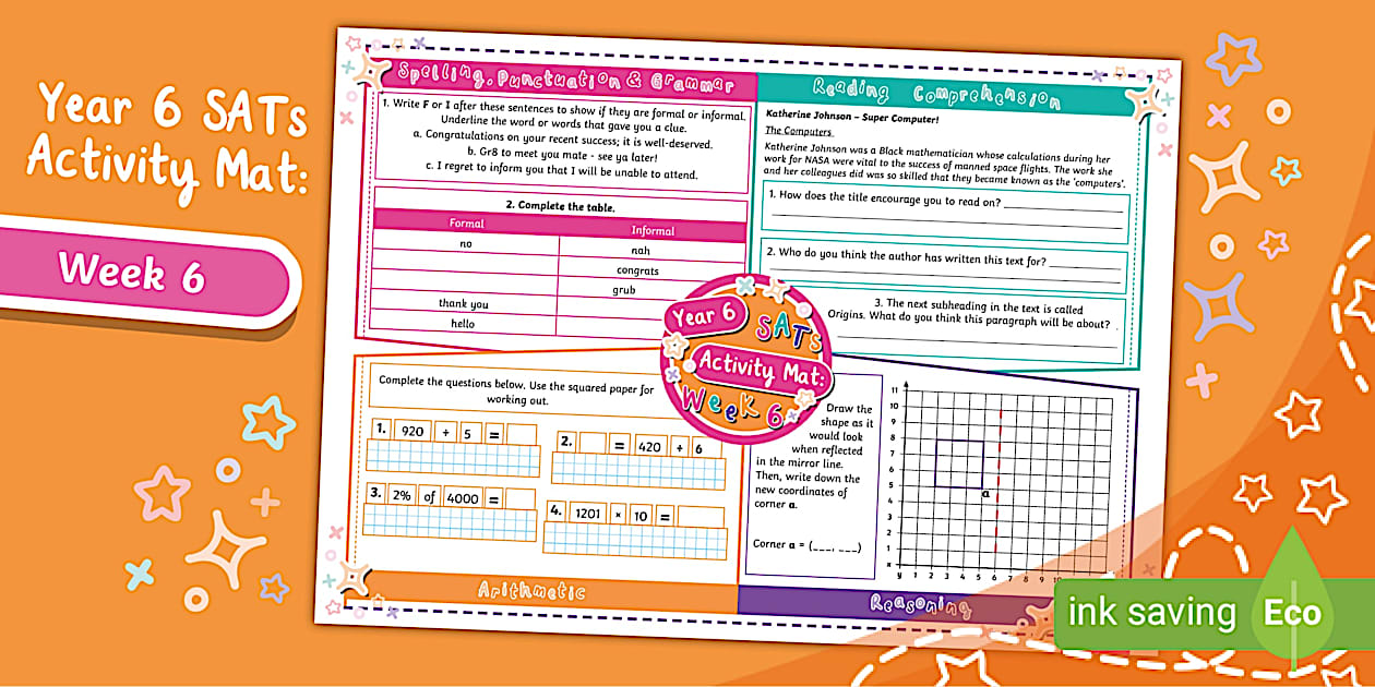 Year 6 SATs Activity Mat: Week 6 (teacher made) - Twinkl