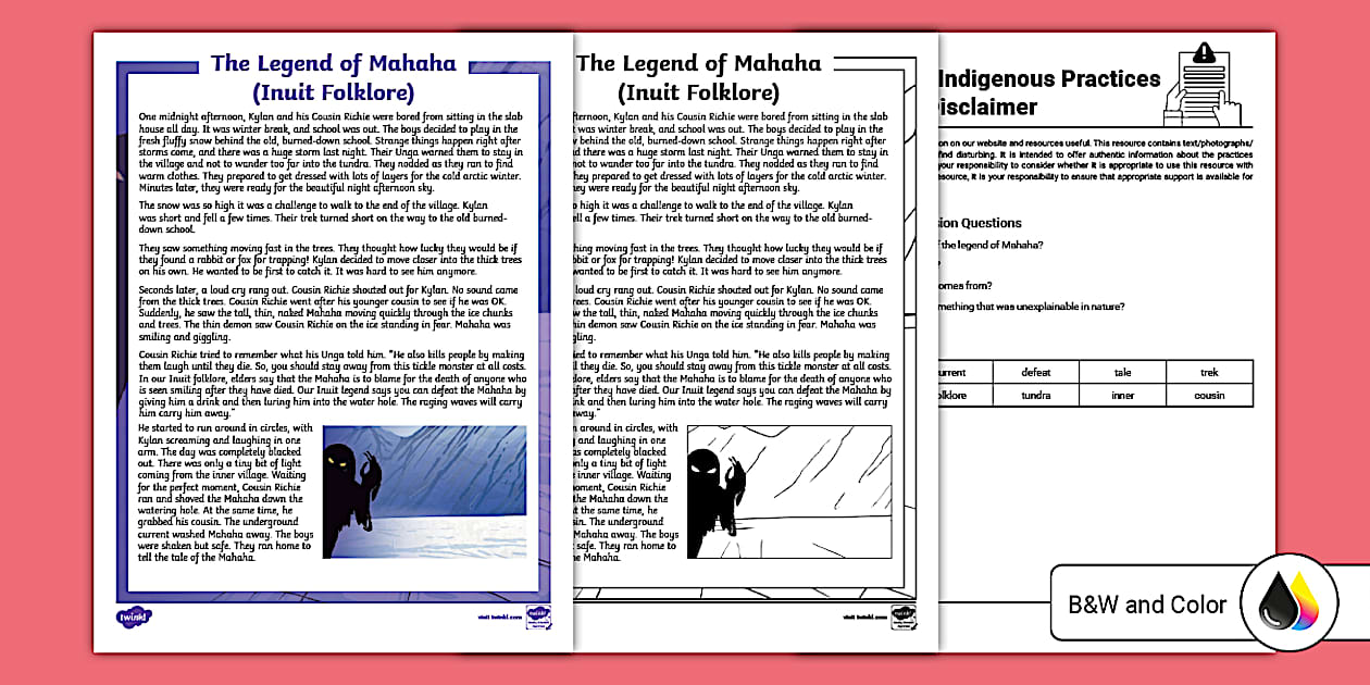 The Legend of Mahaha Inuit Folklore for 3rd-5th Grade
