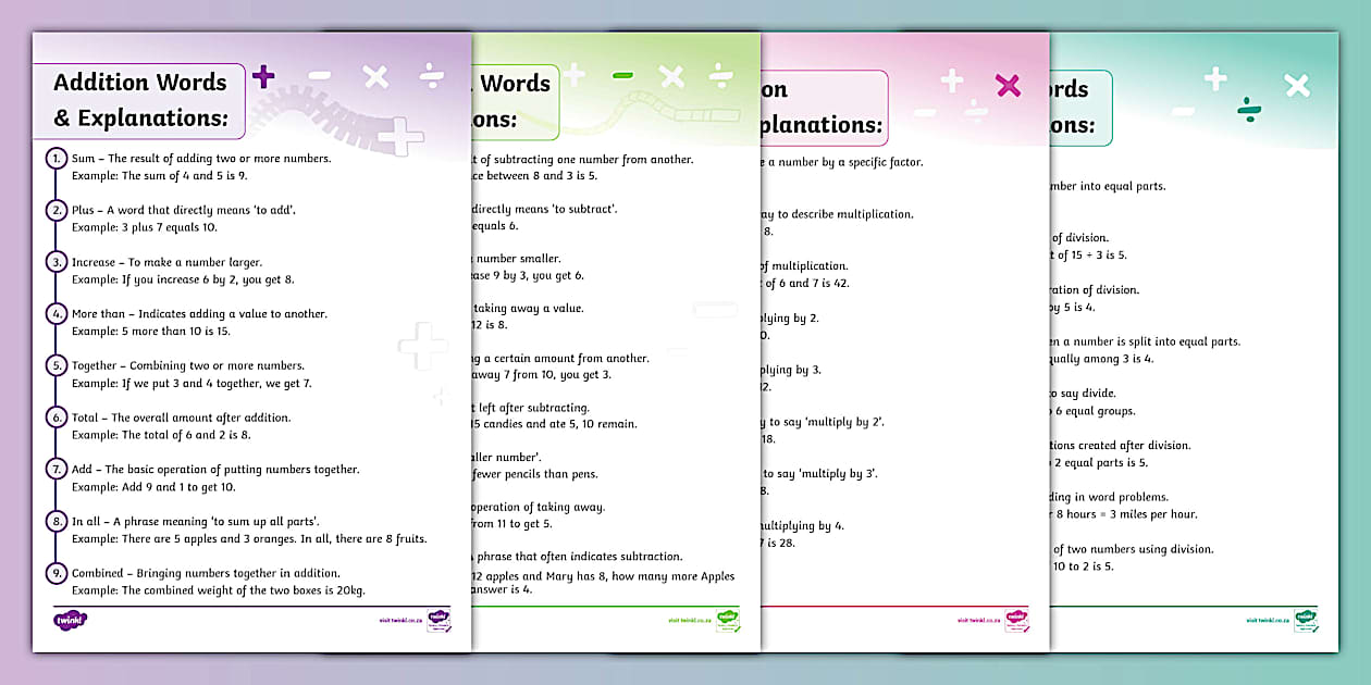 Grade 4 Maths - Posters - Maths Vocabulary (teacher made)