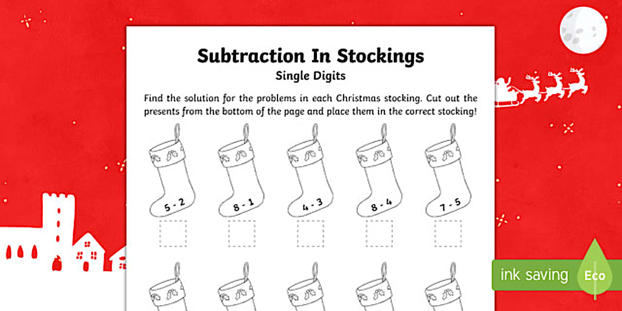 Single digit subtraction Christmas Worksheet / Worksheet-Australia