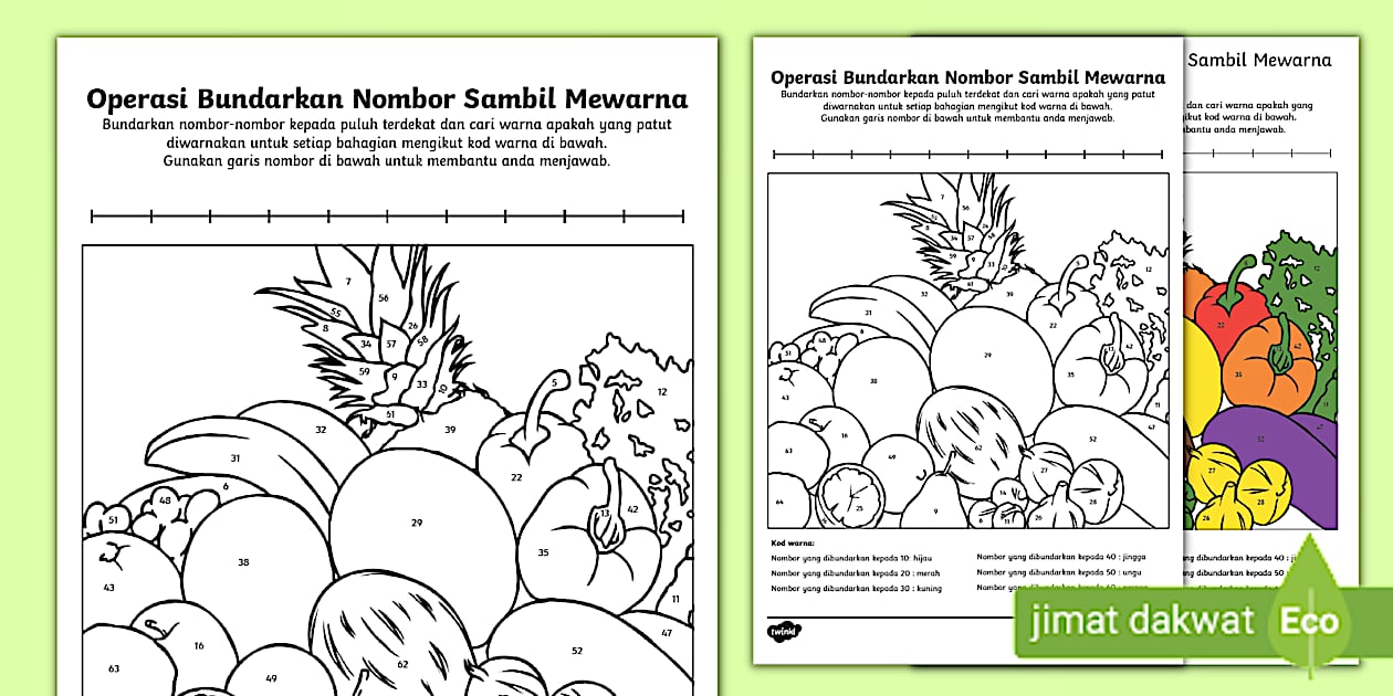 Latihan Bundarkan Nombor Sambil Mewarna - Twinkl