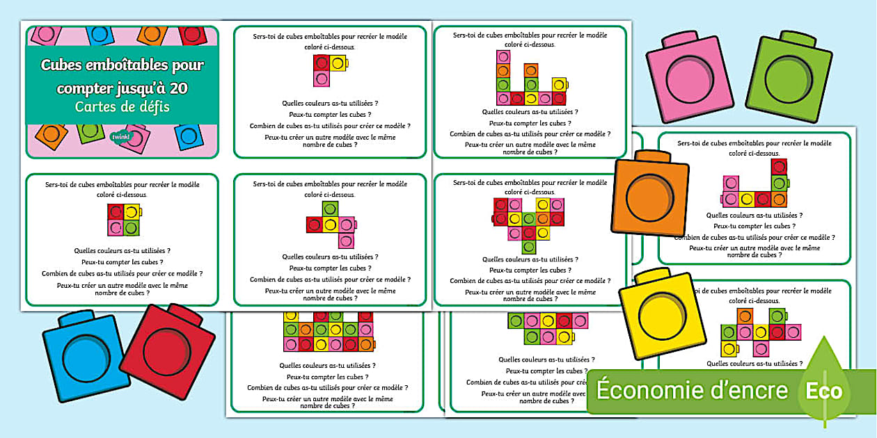Cartes de défis - cubes emboîtables pour compter jusqu'à 20