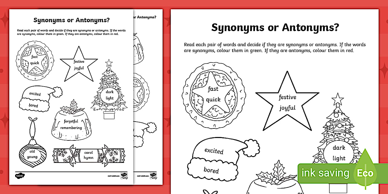 Christmas Synonyms and Antonyms Worksheet (Teacher-Made)