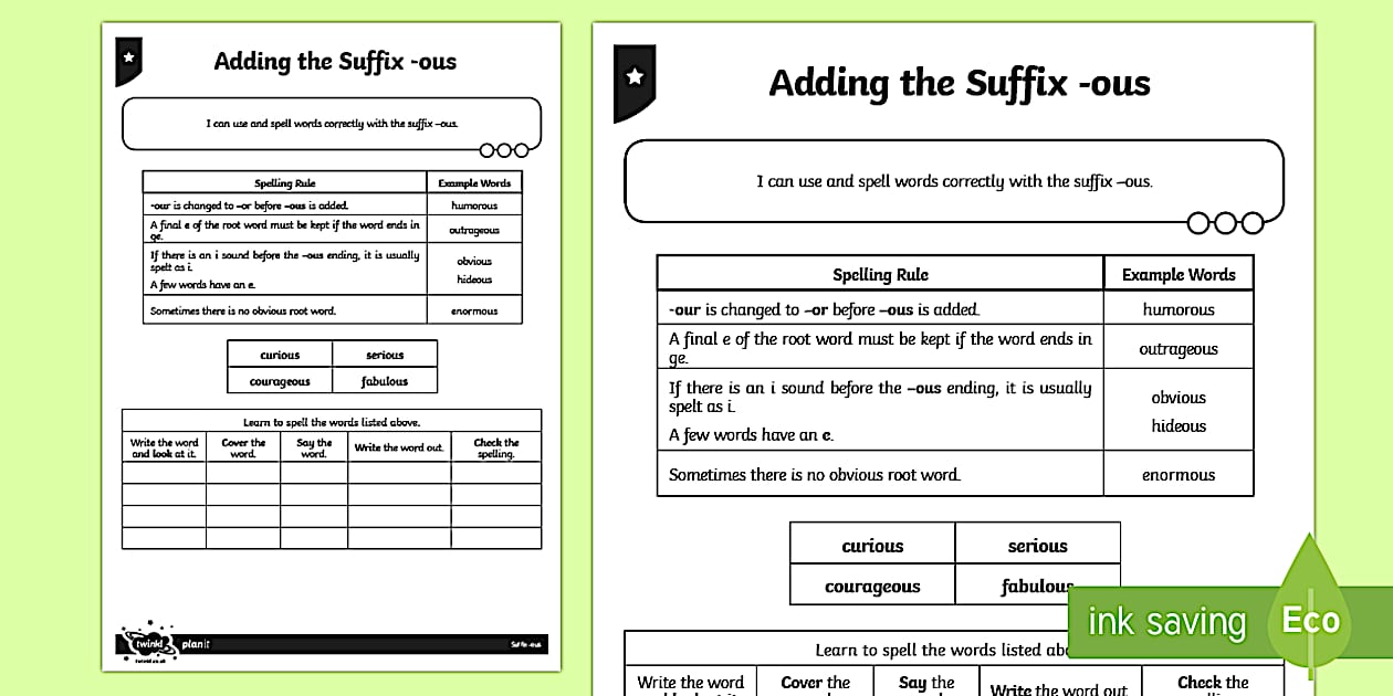Adding the Suffix -ous Differentiated Activity Pack - Twinkl
