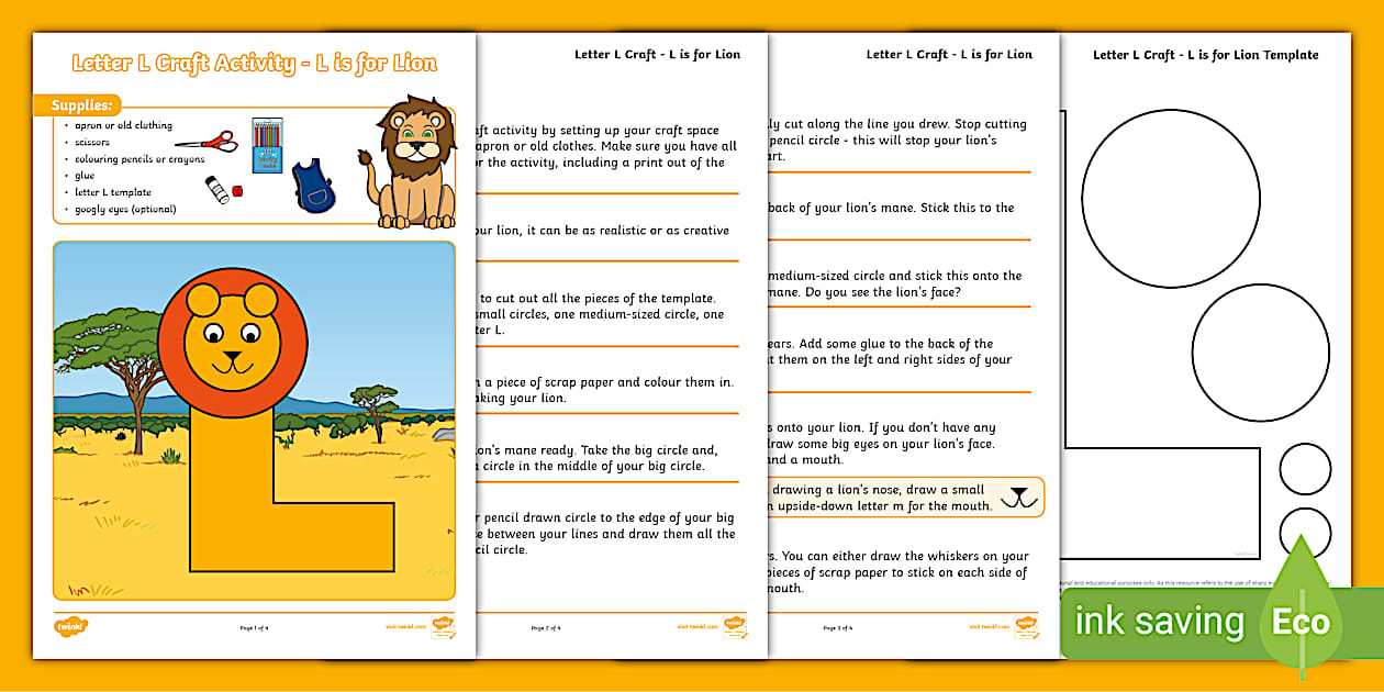 Letter L Craft - L is for Lion (Teacher-Made) - Twinkl
