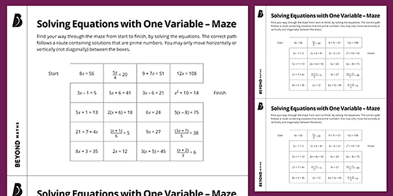 👉 Solving Equations with One Variable - Maze | KS3 Maths