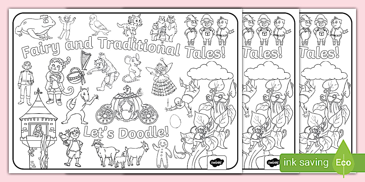 Fairy and Traditional Tales Doodle Colouring Pages - Twinkl