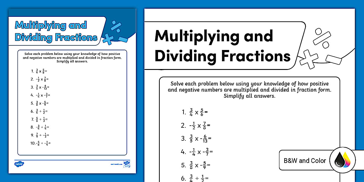 Seventh Grade Multiplying and Dividing Fractions Worksheet