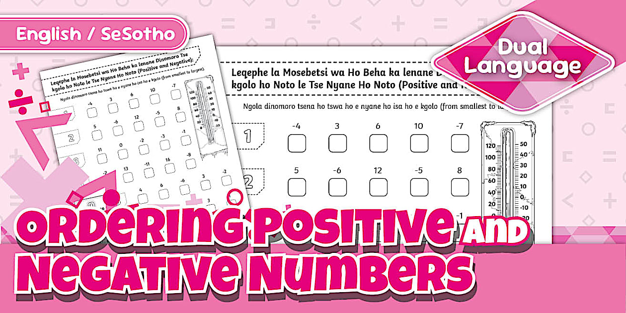 Ordering Positive and Negative Numbers Worksheet - Sesotho