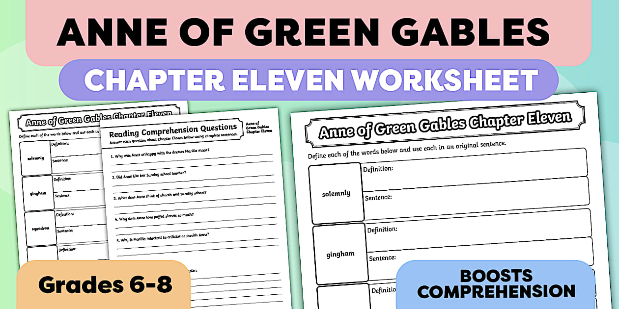 Anne of Green Gables Chapter Eleven Worksheet for 6th-8th Gr