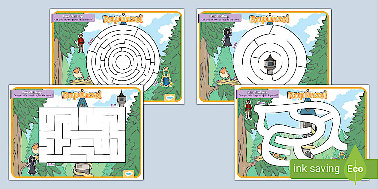Rapunzel Differentiated Maze Worksheet / Worksheet Pack