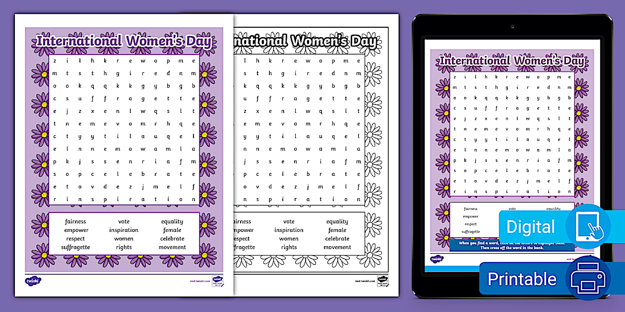International Women's Day Word Search for Kids | Twinkl USA