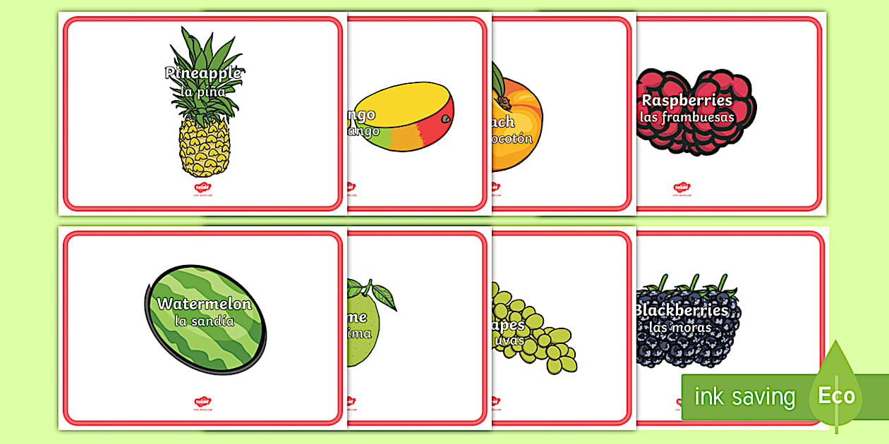 Fruit Words on Fruit Display Posters English/Spanish