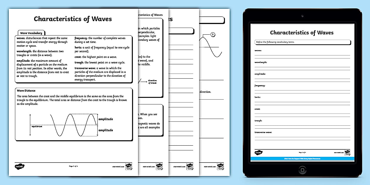 Characteristics of Waves Activity Worksheet | Science | Twinkl USA