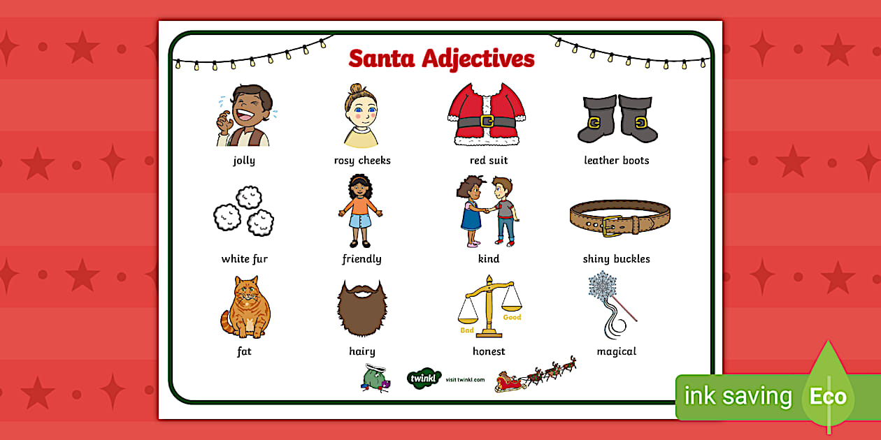 Santa Adjectives Word Mat - Twinkl