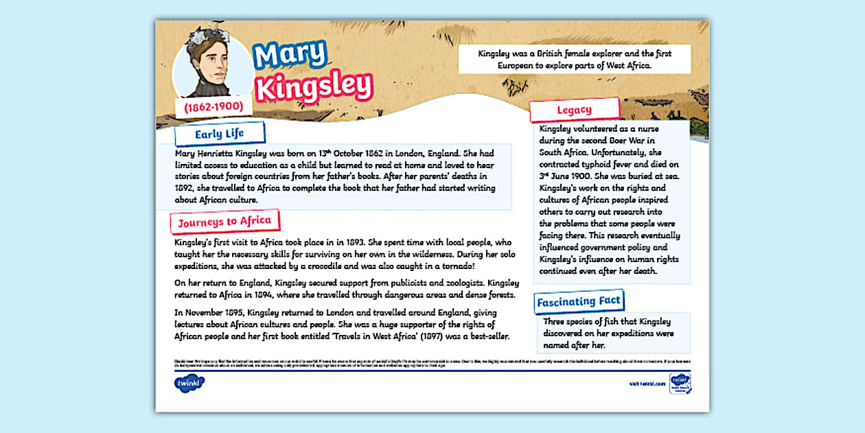 KS2 Mary Kingsley Fact File (teacher made) - Twinkl