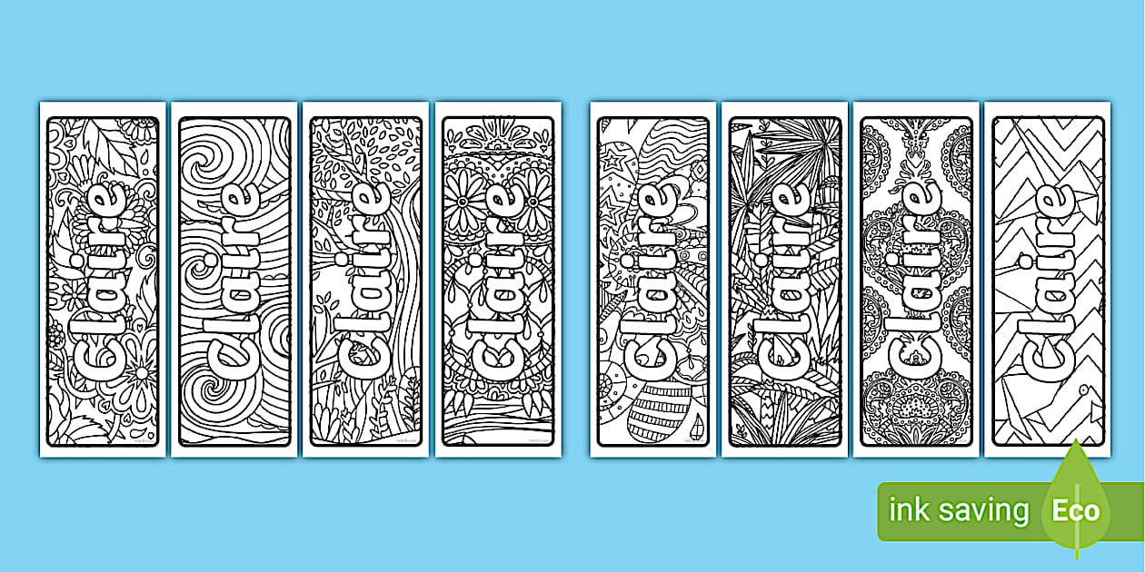 Claire Mindfulness Name Colouring Bookmarks | Twinkl | KS1