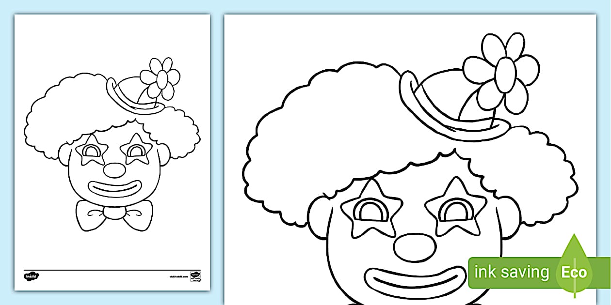 Clown Face Colouring Page (teacher made) - Twinkl