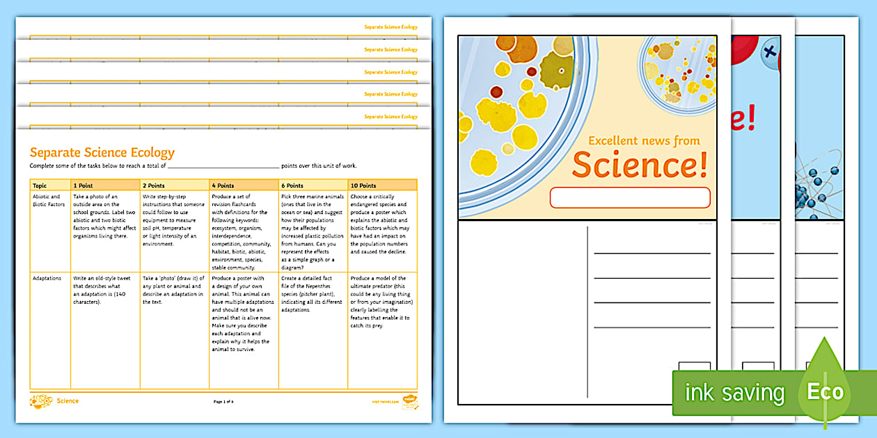 AQA GCSE Separate Science Ecology Homework Tasks - Twinkl