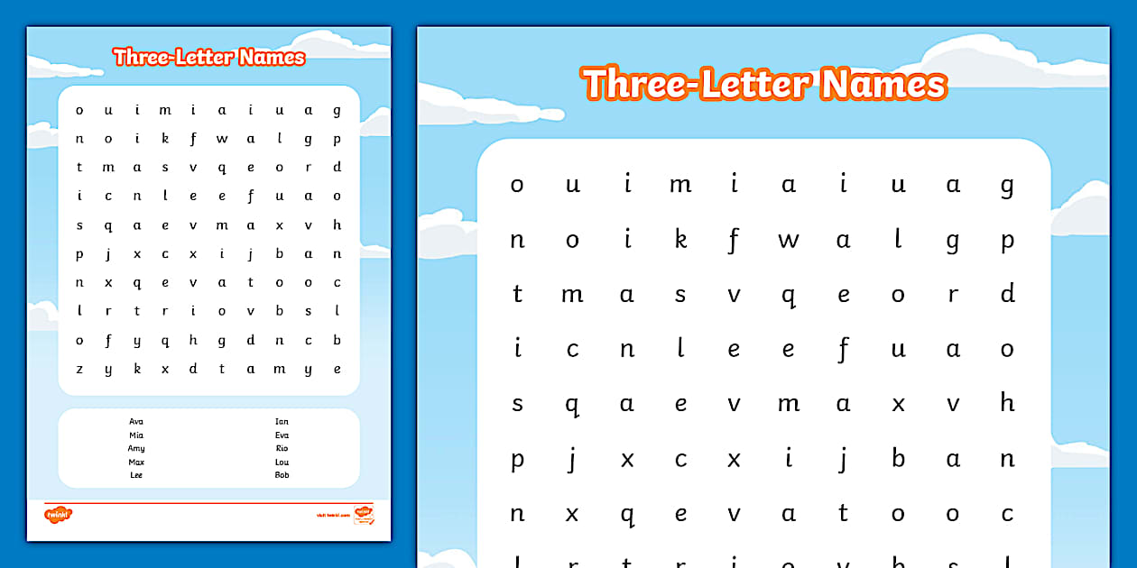 Three-Letter Names Word Search