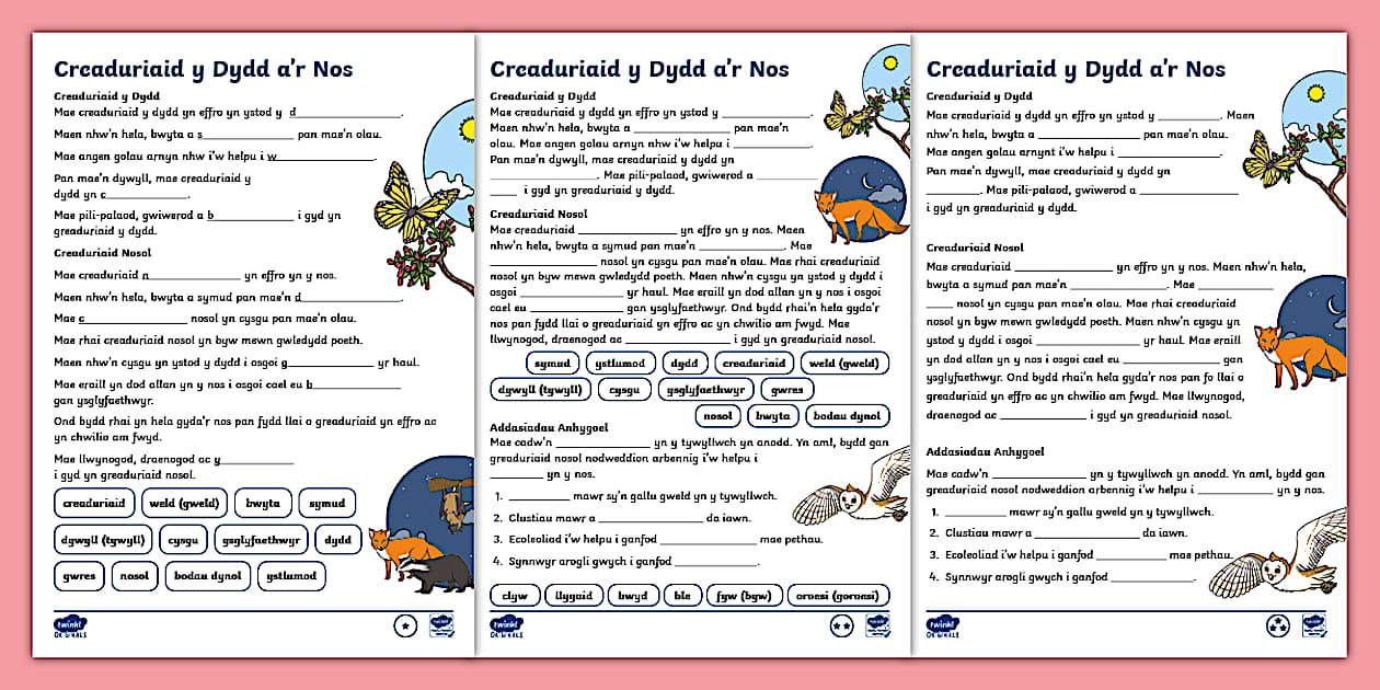 Llenwi Bylchau: Creaduriaid y Dydd a'r Nos