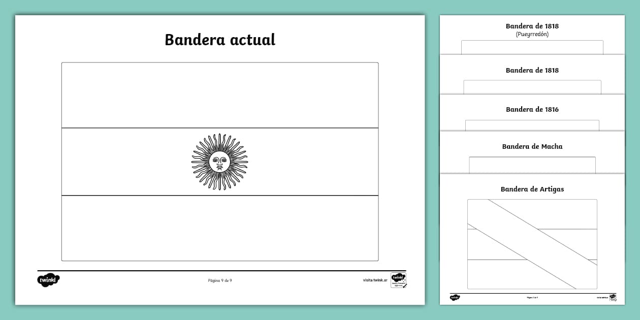 Colorear: banderas de la historia argentina - Twinkl