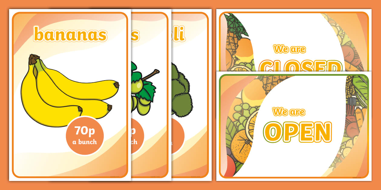 Editable Fruit And Veg Shop Role-Play Signs - Twinkl
