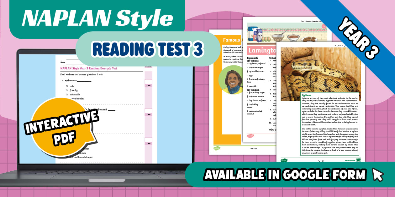 Year 3 Naplan-Style Reading Test 3 Digital Form