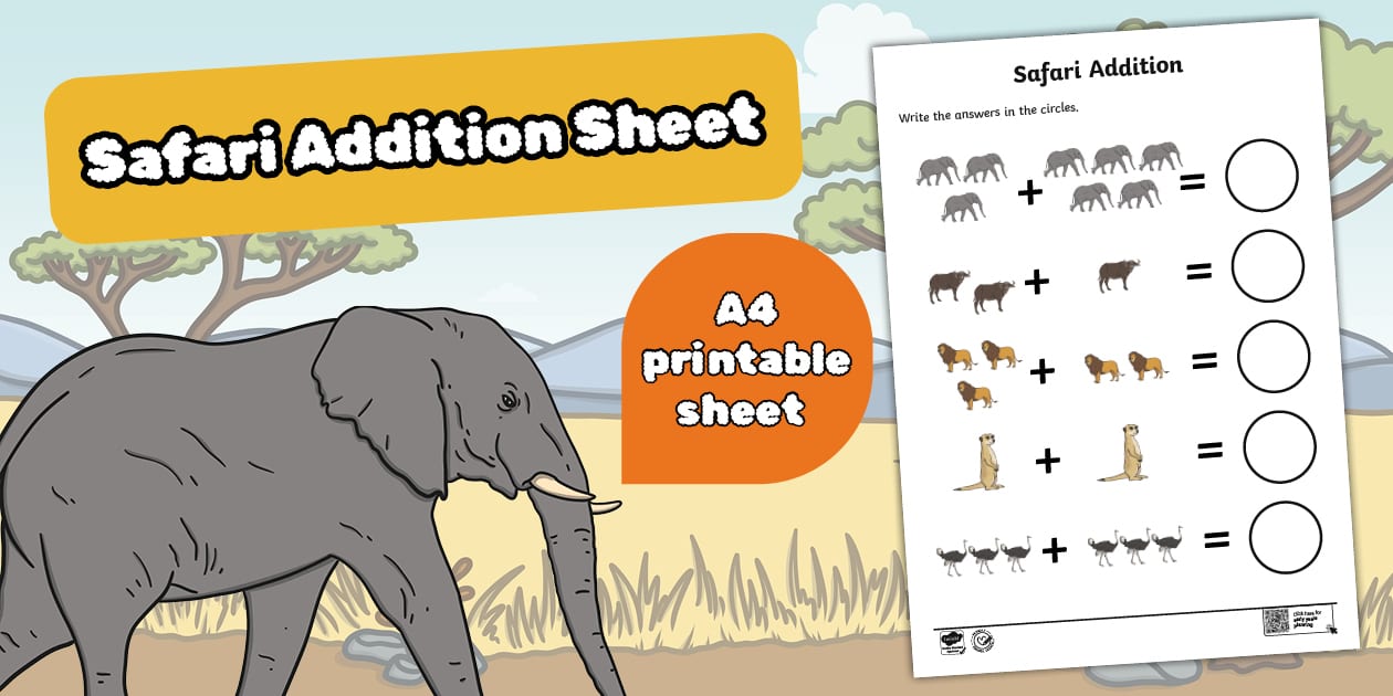 Safari Addition Sheet | Maths Skills | Twinkl Resources