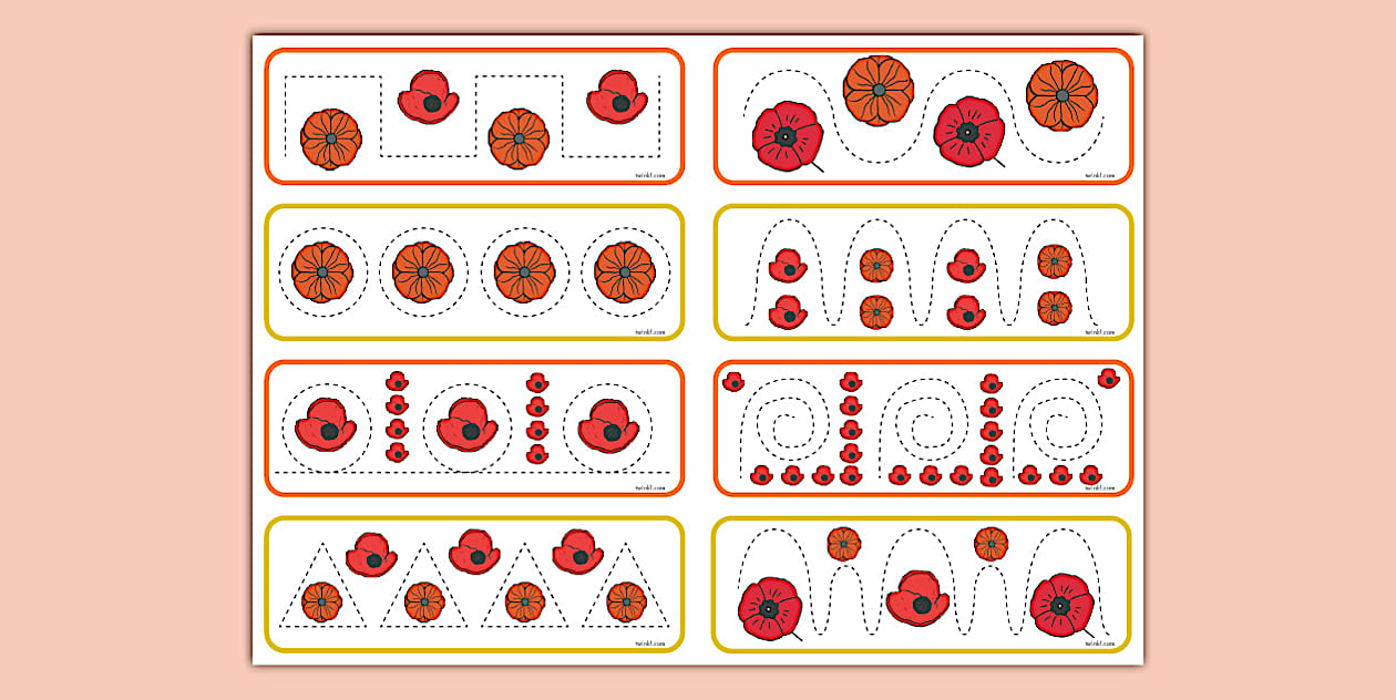 Poppy-Themed Pencil Control Flashcards (teacher made)