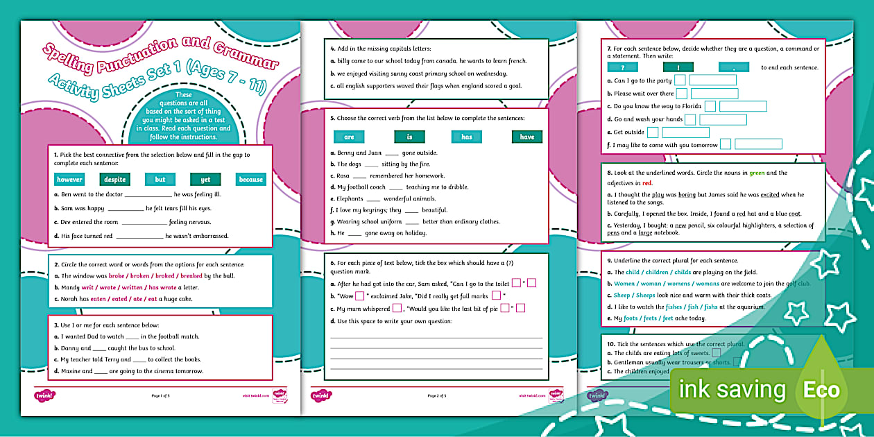 Spelling, Punctuation and Grammar Activity Set 1 (Ages 7 - 11)