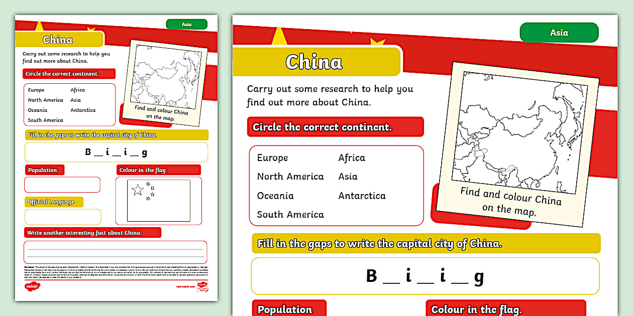 KS1 China Research Activity - KS1 (teacher made) - Twinkl
