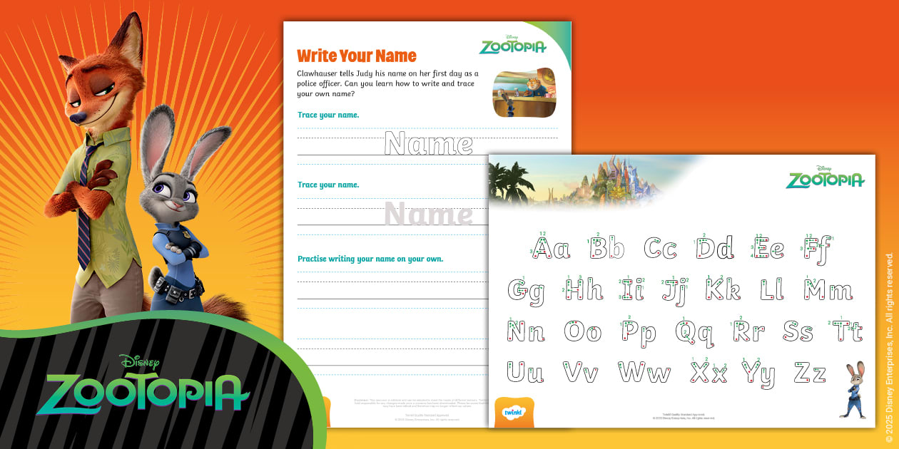 Zootopia: Editable Name Writing and Tracing Activity Sheets