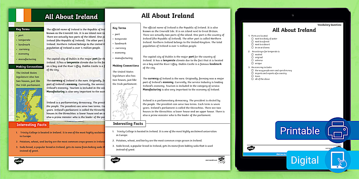Third Grade All About Ireland Fact File - Twinkl