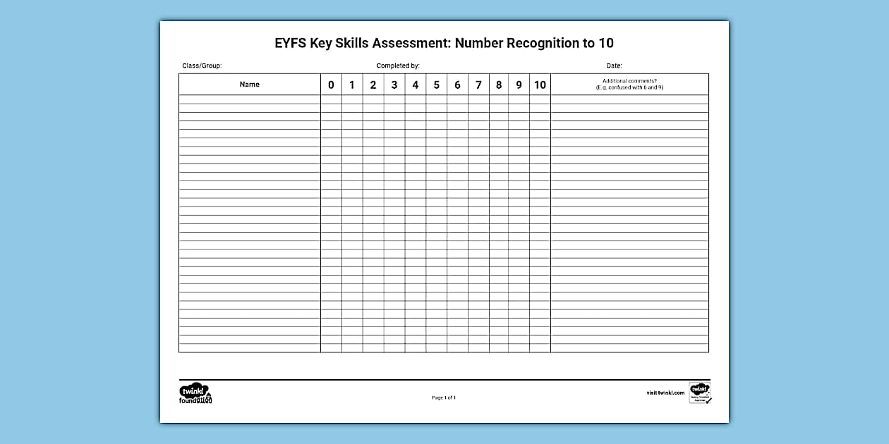EYFS Key Skills Assessment Number Recognition to 10 | Twinkl