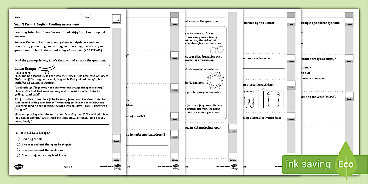 Year 2, Term 4 Reading Assessment (teacher made) - Twinkl