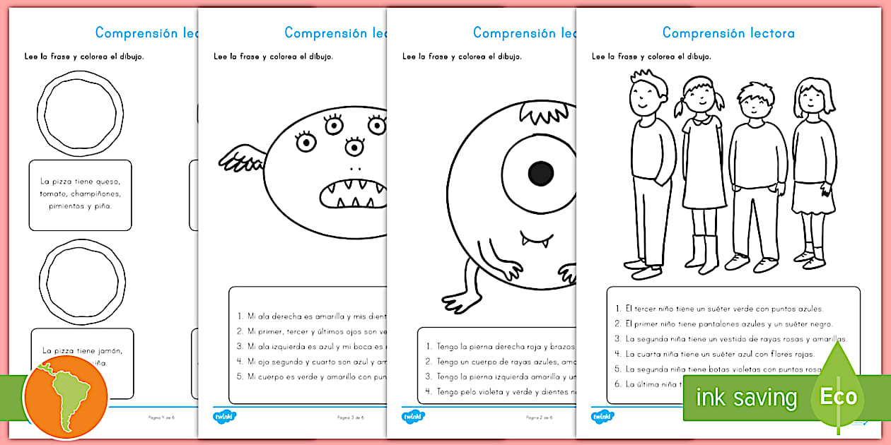 Hojas de colorear: Comprensión lectora (teacher made)