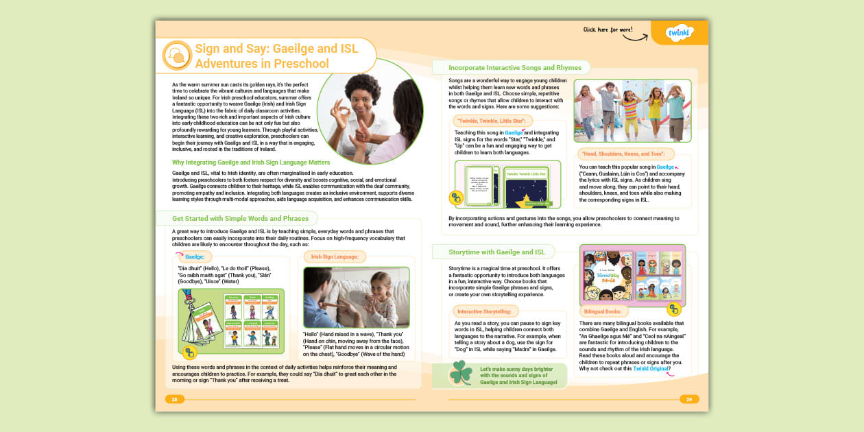 Sign and Say: Gaeilge and ISL Adventures in Preschool