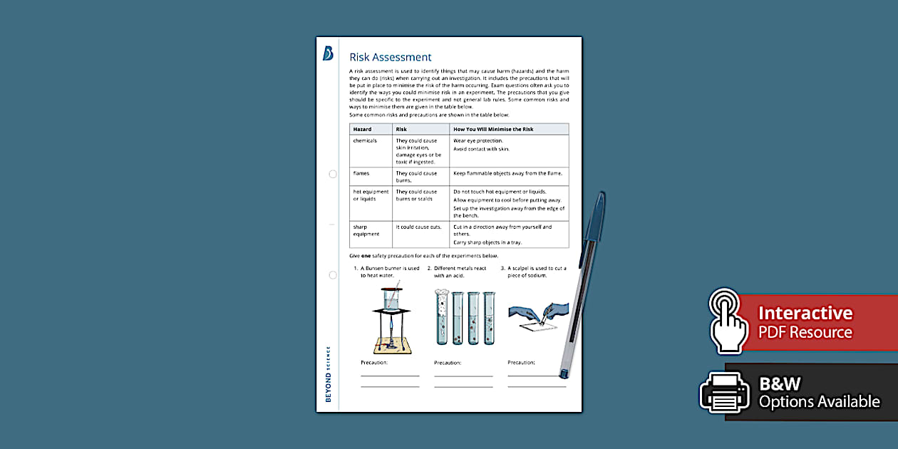 Risk Assessment Independent Learning Worksheet - Twinkl