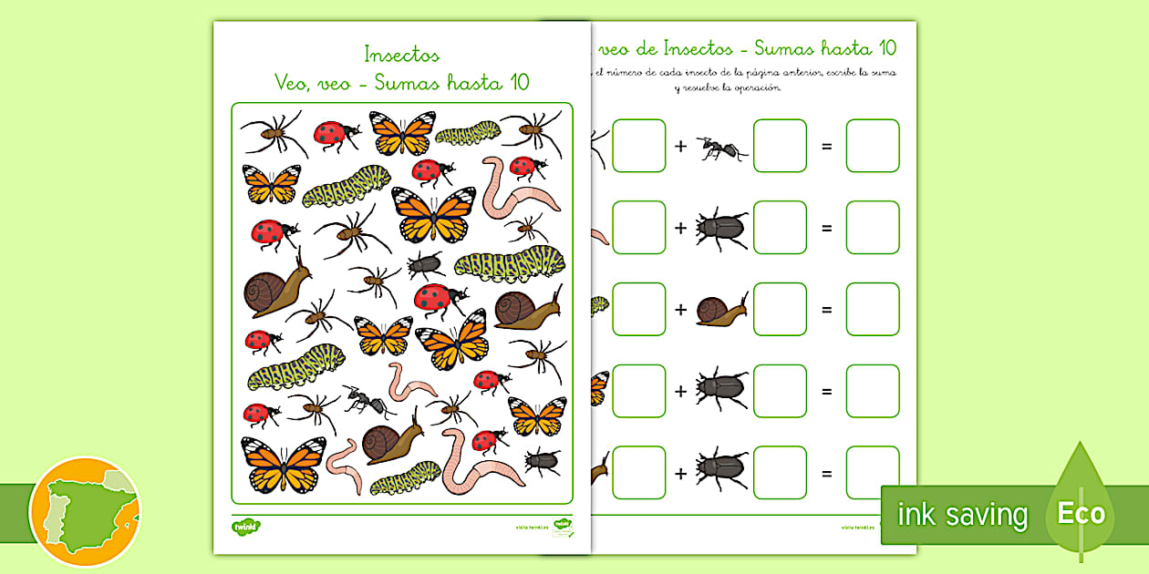 Veo veo de insectos: Sumas hasta 10 (teacher made) - Twinkl