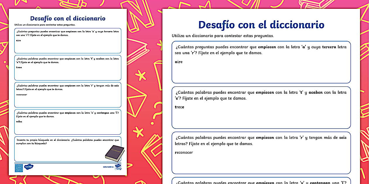Ficha de actividad: Desafío con el diccionario - Twinkl