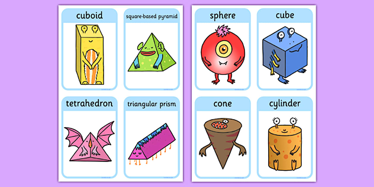 3D Shape Aliens Flash Cards (teacher made) - Twinkl