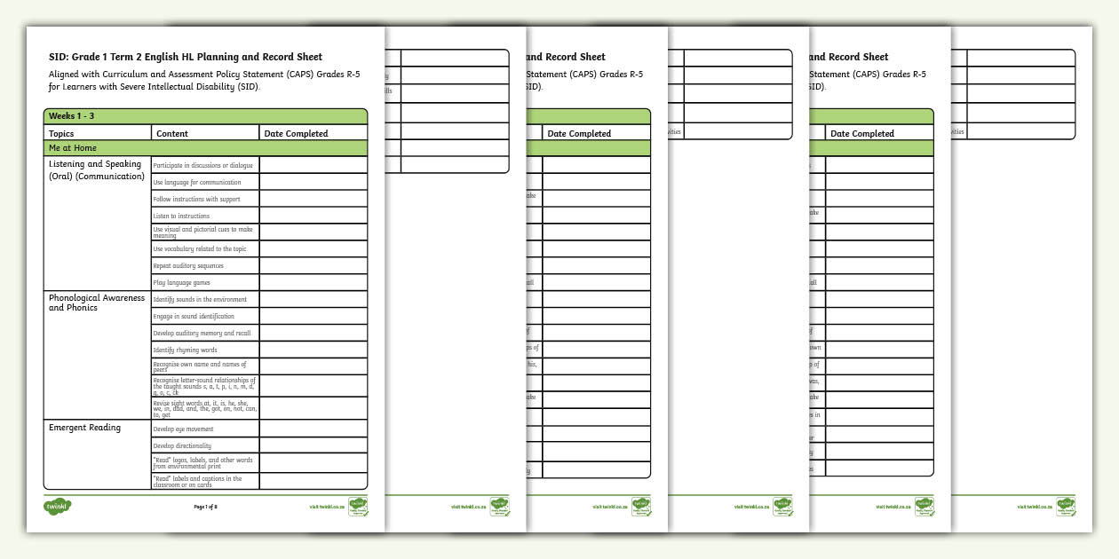 SID: Grade 1 Term 2 English HL Planning and Record Sheet