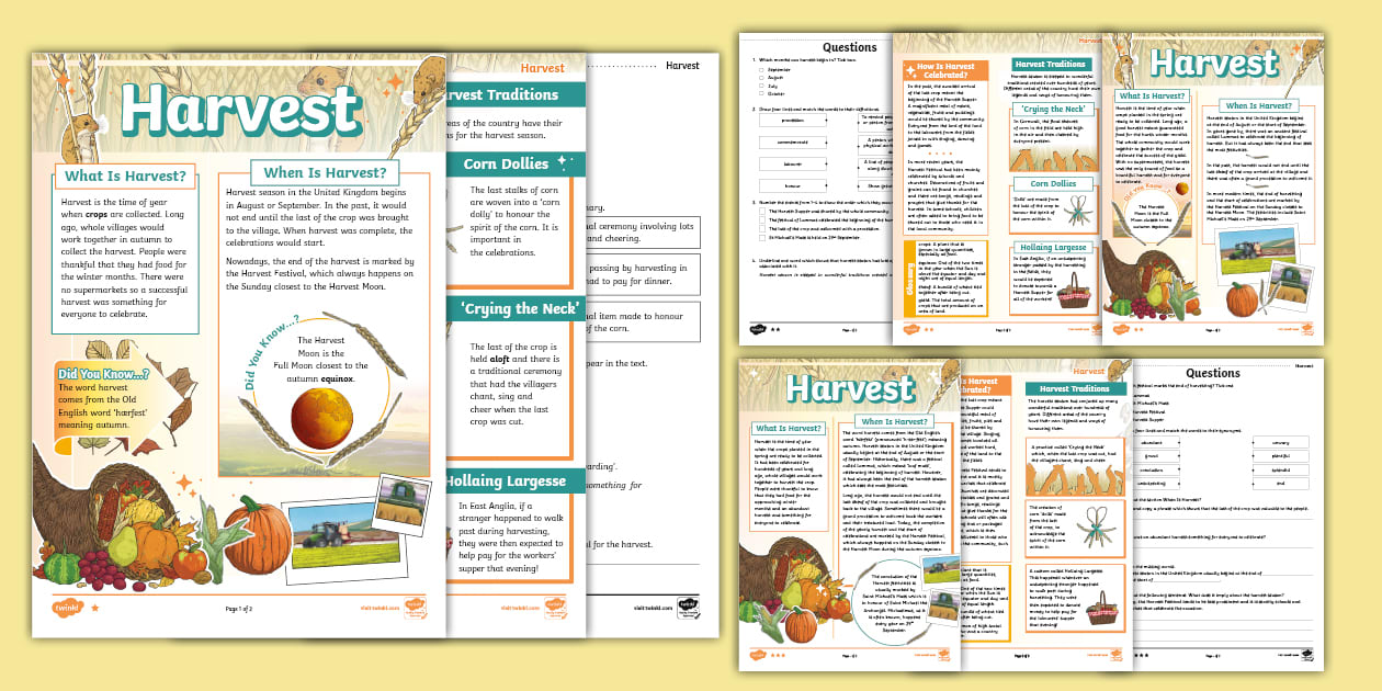 LKS2 Harvest Differentiated Reading Comprehension Activity
