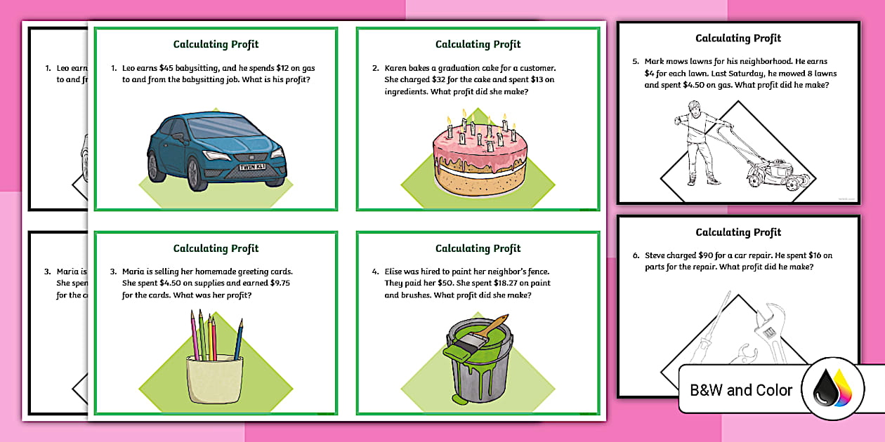 Fourth Grade Calculating Profit Challenge Cards - Twinkl