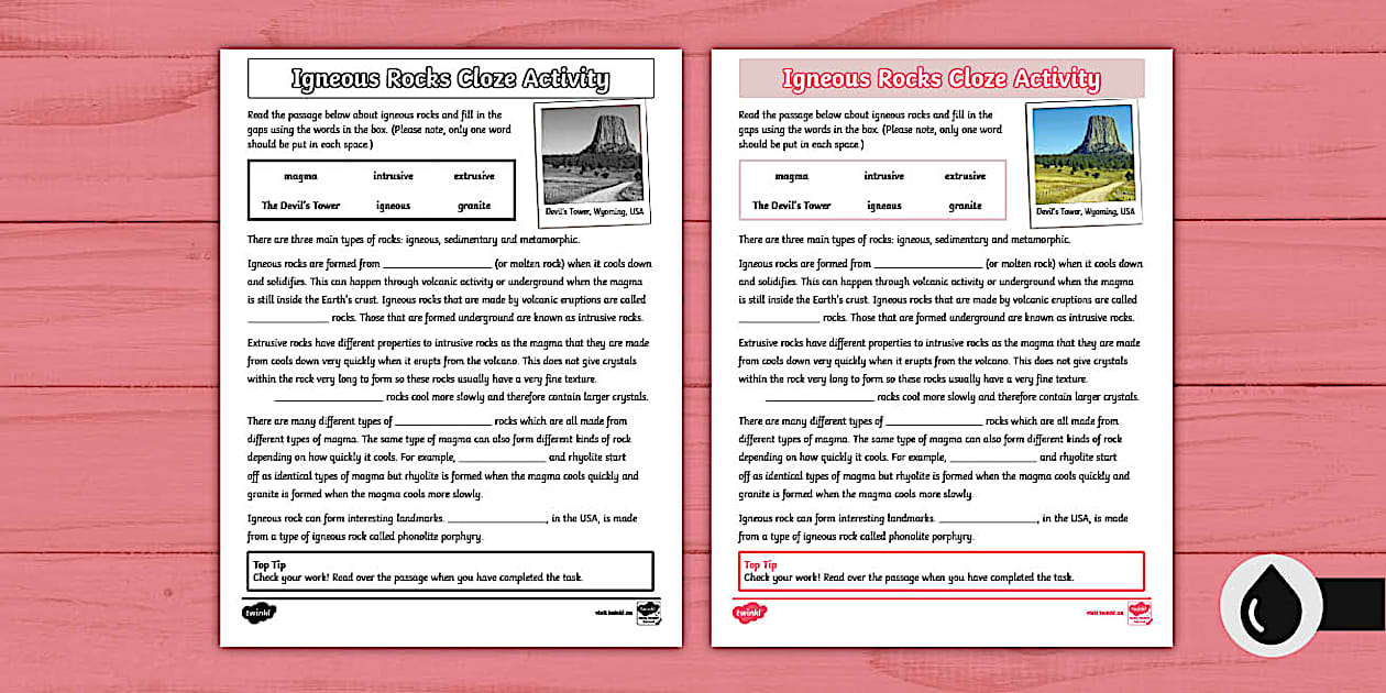 Igneous Rocks Cloze Activity (teacher made) - Twinkl
